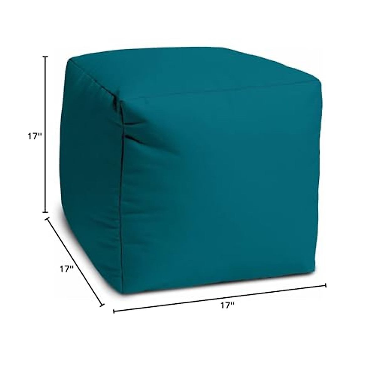 17" Cool Dark Teal Solid Color Indoor Outdoor Pouf Ottoman Multi Modern Contemporary Vinyl Removable Cover