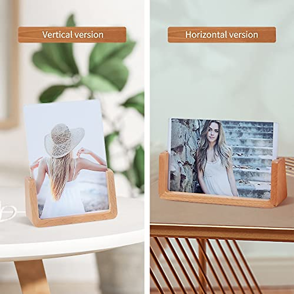 wavamawa 4x6 inch Picture Frames Set of 2-Wooden Photo Frame with Wood of Beech Base and HD Organic Glass Cover for Tabletop or Desktop Display-Horizontal&Vertical