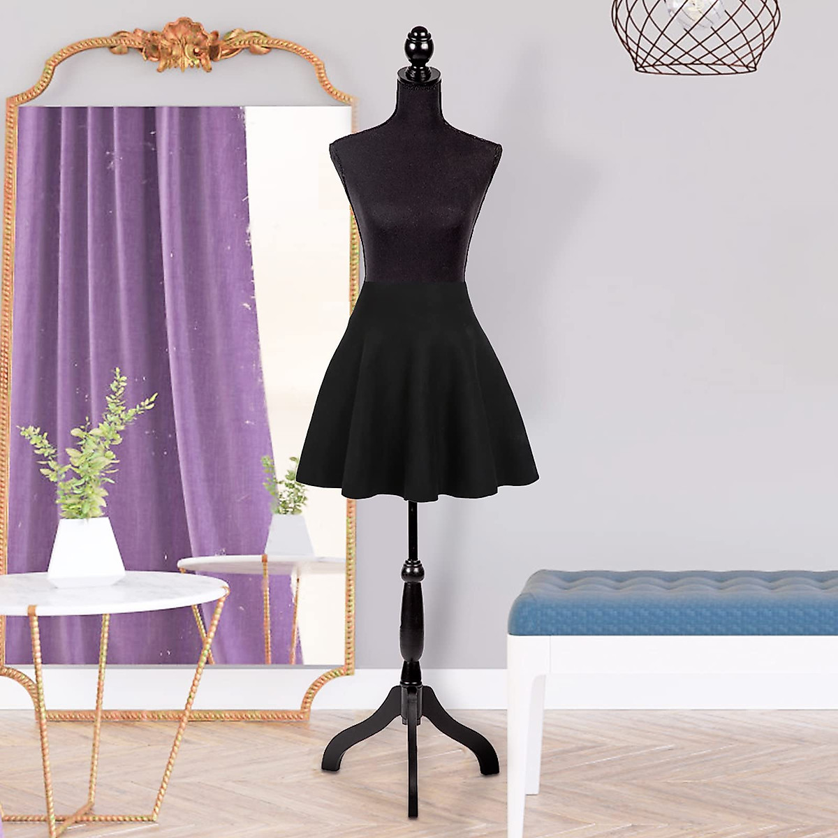 Hkeli Female Mannequin Torso Dress Form Standing Manikin Body 60”-67” Inch with Tripod Stand Height Adjustable Mannequin Body for Sewing Dress Jewelry Display Women, Black