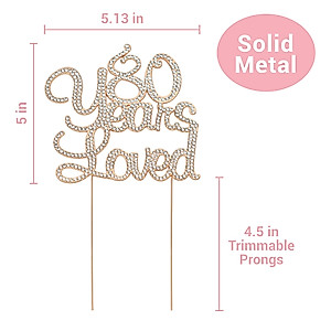 80 Cake Topper - Premium Rose Gold Metal - 80 Years Loved - 80th Birthday Party Sparkly Rhinestone Decoration Makes a Great Centerpiece - Now Protected in a Box