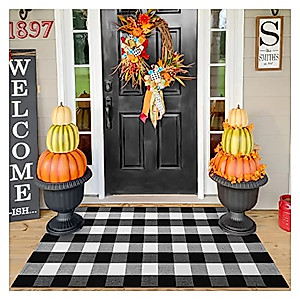 EARTHALL Buffalo Plaid Rug Black and White 3x5 Area Rug, Cotton Hand-Woven Washable Indoor Outdoor Area Rug Farmhouse/Living Room/Bedroom/Kitchen Rug Retro Lattice Checkered Rug Carpet