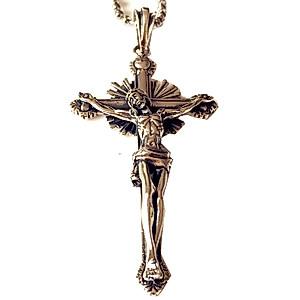 elegantmedical S925 Sterling Silver Large 2.3 inch Crucifix Cross rosary part necklace pendant catholic gift