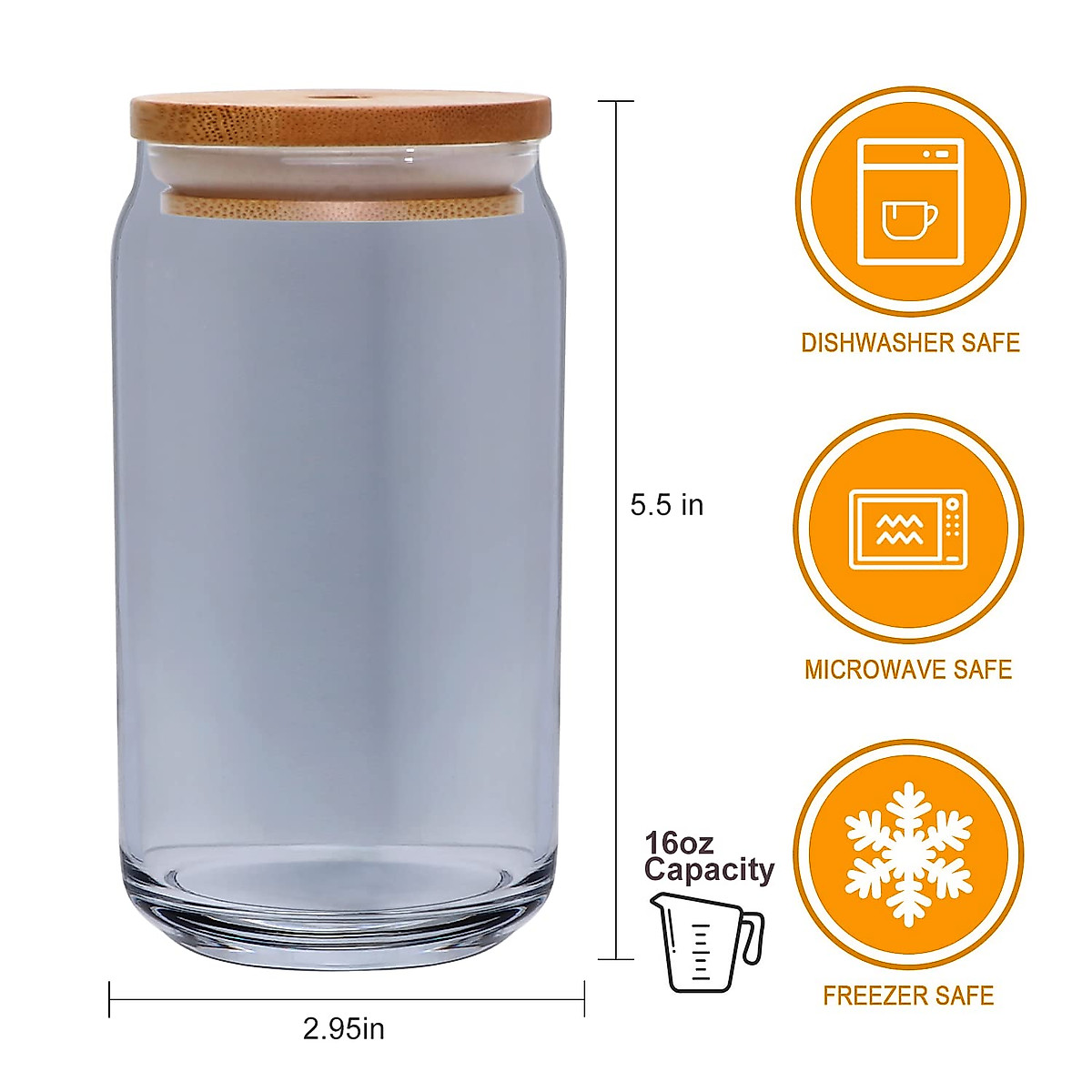 Ufrount Glass Cups Set of 6,16 OZ Drinking Glasses with Lids and Straws,Gray Glass Coffee Cups,Cute Iced Coffee Glasses for Cocktail,Whiskey,Juice