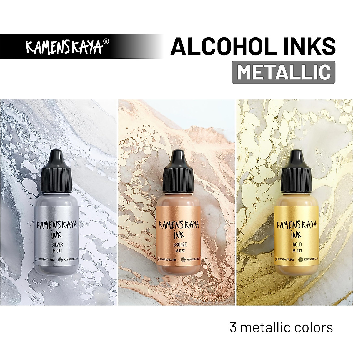 KAMENSKAYA Metallic Alcohol Ink Set: Gold Alcohol Ink, 3 pcs 0.51 fl oz (15 ml) Each