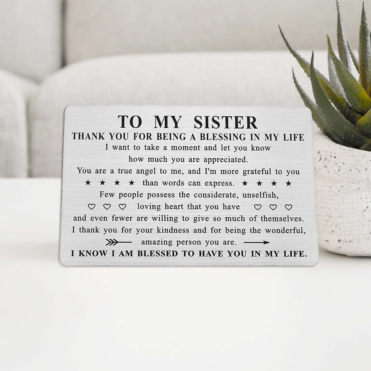 ABNTY Sister Valentines Gifts - Sister Appreciation Wallet Card Insert - Sister Birthday Xmas Gifts - Valentine's Day Card for Sister