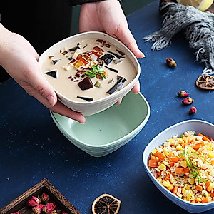 Zgwansui 20 OZ Unbreakable Cereal Bowls Set of 4, Wheat Straw Fiber Rice Bowl, Reusable Square Soup Bowls, Stackable Pinch Bowl for Side Dish Noodle Oatmeal Salad, Dishwasher Safe (Pink)