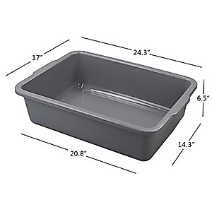 Gloreen 4 Packs Large Bus Tub Tote Box, 35 L, Gray Dish Pan Basin