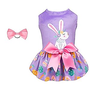 CuteBone White Rabbit Dog Easter Dress Velvet for Small Dogs Girl Eggs Skirt Puppy Purple Dresses Dog Clothes CVA19M-D
