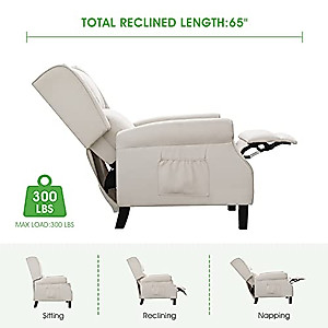 COOLDEX Wingback Recliner Chair with Heat & Massage Feature, Tufted Fabric Accent Chair Sofa for Reading, Living Room and Bedroom (Beige)