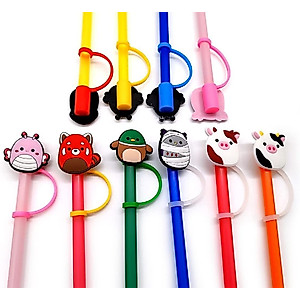 21 Pcs Silicone Straw Topper Party Straw Tips Birthday Party Straw Cap Cover Cartoon Anime Straw Cover Rubber Tips for Straws Cow Reusable Drinking Straw Tips Lids for Kids Party Supplies Party Favor