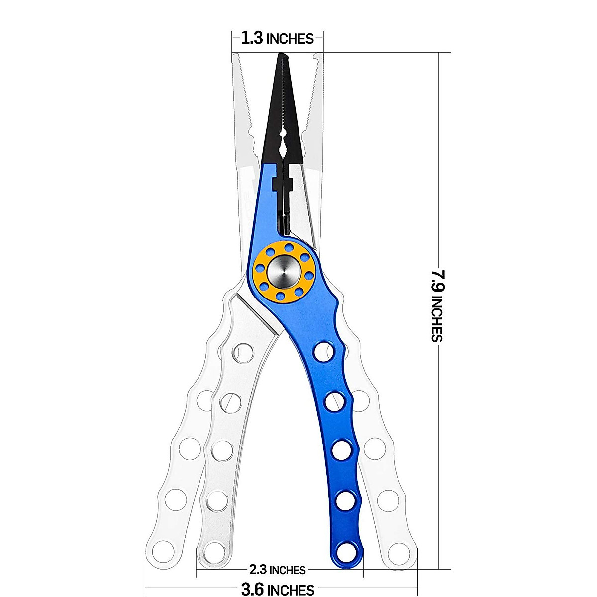 Fishing Pliers Hook Remover Braid Line Cutting and Split Ring with Lanyard and Sheath, Stainless Steel Jaw Rustproof Saltwater Offshore Bass, Fly Fishing Trout