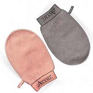 Asymi Deep Exfoliating Glove - Reusable Exfoliating Mitt for Dead Skin Removal (Keratosis Pilaris Strawberry Legs Ecologic body care) Vegan Body Scrub SPA body Treatment (Grey Cloudy), 1.0 Count