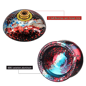 Ball Bearing High-Precision Professional Unresponsive Yoyo, Aluminum Yo-Yo for Kids Adults with 1 Glove and 5 Yoyo Strings (Mixed Color Red)