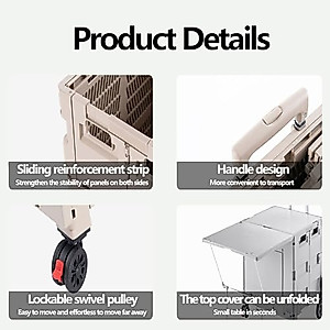 RINGGLO Collapsible Foldable Wagon Cart Outdoor Utility Wagon with Wheels, with Adjustable Push Pulling Handles,Big Wheels for Shopping, Picnic, Camping,Beige