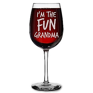 shop4ever I'm The Fun Grandma Engraved Stemmed Wine Glass 16 oz. Gift for Mother's Day