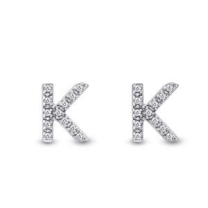 1/10 Carat Round White Natural " Diamond Alphabet Initial Letter "K " Diamond Stud Earrings In 14k White Gold Over Sterling Silver (0.1 Cttw)