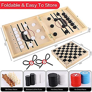Sling Puck Game, Chess Checkers Game Set, 4 in 1 Board Game, Fast Hockey Table Game, Tic Tac Toe Slingshot Chess Set for Kids