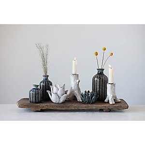 Embossed Stoneware Vase with Reactive Glaze Finish (Set of 3 Sizes) (DF3002)