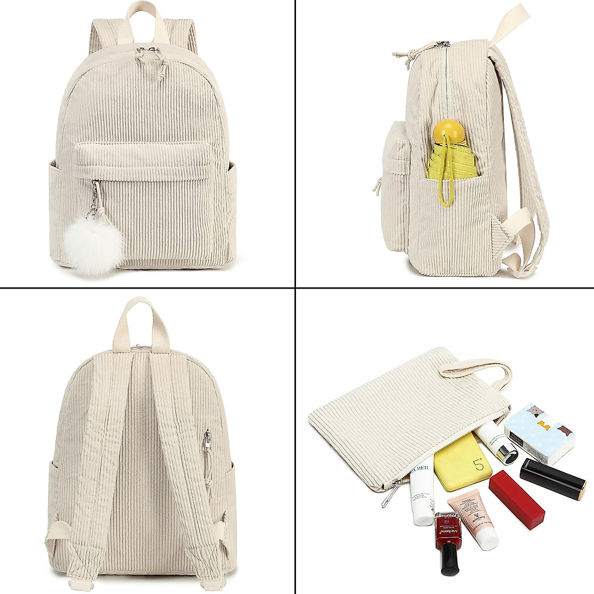 LEDAOU Mini Backpack Women Girls Corduroy Casual Bookbags Cute Small Backpack Purse Fashion Lightweight Daypack School Travel Bag 2PCS