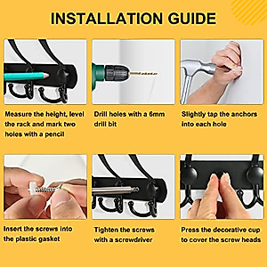 TBMax Coat Rack Wall Mounted - 2 Pack Sturdy Metal Coat Hook Rail with 5 Tri Hooks for Coat Hat Towel Purse Robes Mudroom Bathroom Entryway -Black