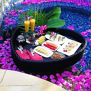 Creative Heart-Shaped Floating Pool Tray, Handmade Carefully Rattan Woven Serving Basket Table & Bar for Sandbars, Spas, Bath, and Parties, Serving Drinks, Brunch, Food on The Water