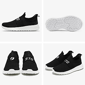 STQ Slip ins Slip On Walking Shoes for Women Hands Free Non-Slip Sneakers Women for Travelling with Arch Support and Comfort Workout Shoes Black White Size 8