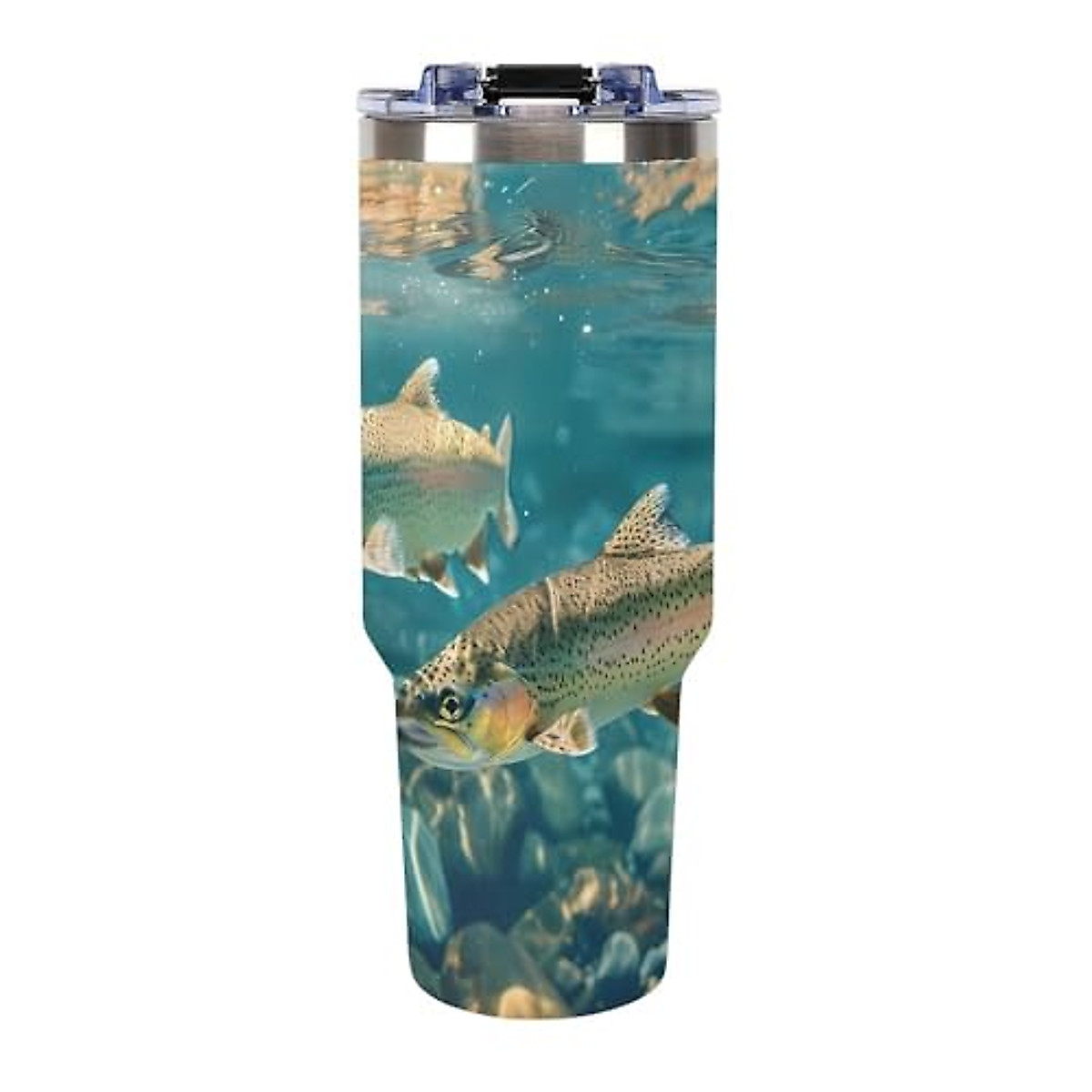Trout 40 Oz Tumbler Insulated Stainless Steel Water Bottle Travel Mug Car Cup with Handle And Straw