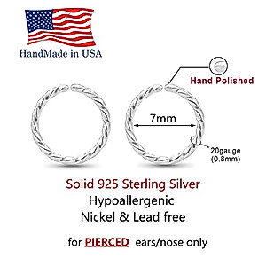Small Twist Huggie Hoop Earrings for Women Girls, Sterling Silver Piercings Hoop Ring for Cartilage Nose Helix Conch Tragus 20 Gauge, 7mm