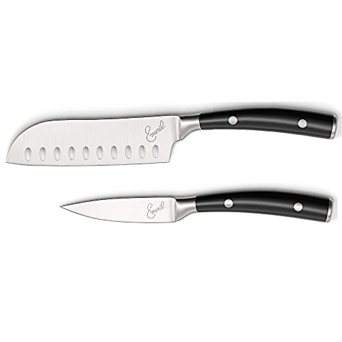 Emeril 2 Piece Knife Set 5 Santoku 3.5 Paring Knife Forged Steel Clad Emerilware (Black)