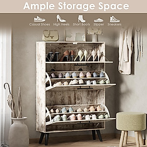 MU Shoe Cabinet Storage for Entryway, Shoe Organizer with 2 Flip Drawers, Hidden Shoe Cabinet, Slim Enclosed Shoe Rack, White