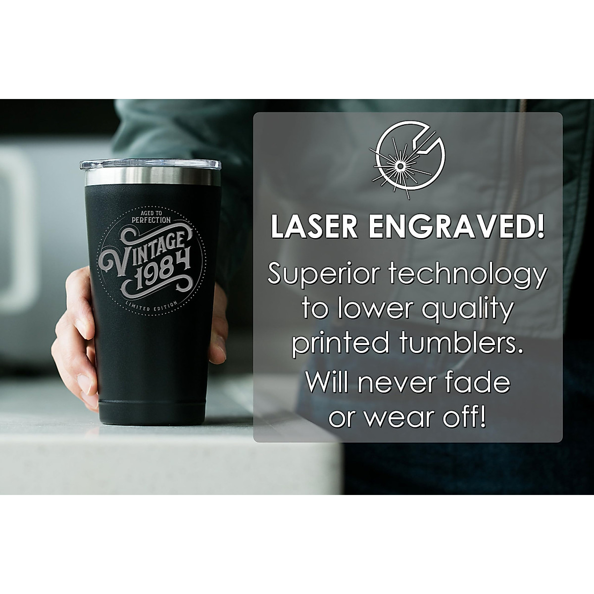 Sodilly Coffee Tumbler - Vintage 1983 Design - Ideal 1983 Birthday Gifts for Men - Perfect for 40th Birthday Celebrations - Unique 40th Birthday Travel Mug - 1983 Vintage 16 oz Black Coffee Tumbler