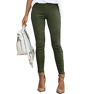 JIURI Women’s High Waisted Moto Jeggings Solid Skinny Trousers Pencil Full Carpi Leggings Stretchy Slim Pants(AG,M) Army Green