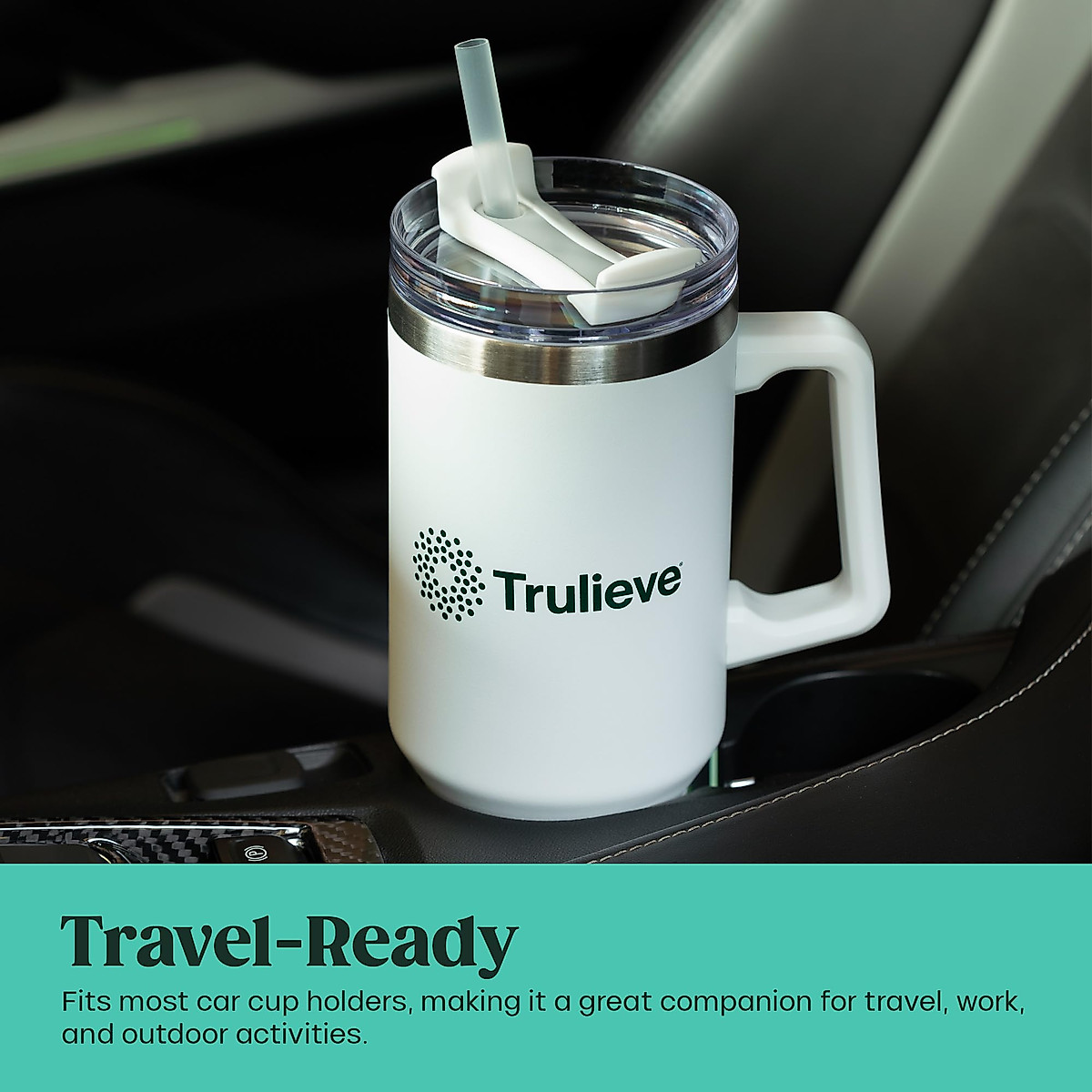 TRULIEVE 40oz Insulated Tumbler with Handle and Straw – Stainless Steel Travel Coffee Mug, Double-Wall Vacuum Cup for Hot & Cold Drinks, Spill-Resistant Lid, Large Capacity for Work, Gym & Commute