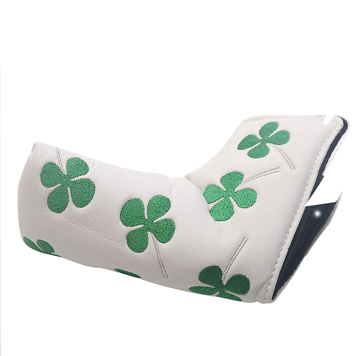 HIFROM Golf Blade Putter Head Cover headcover Shamrock Embroidered Clover Compatible with All Brands White Color