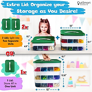 Outsmart Gadgets Plastic Stackable Toy Storage Organizer Bin for Lego, Building Bricks, Dolls and Crafts Organization, 3 Layers with Adjustable Compartments,ABC Stickers and 2 Lids Included