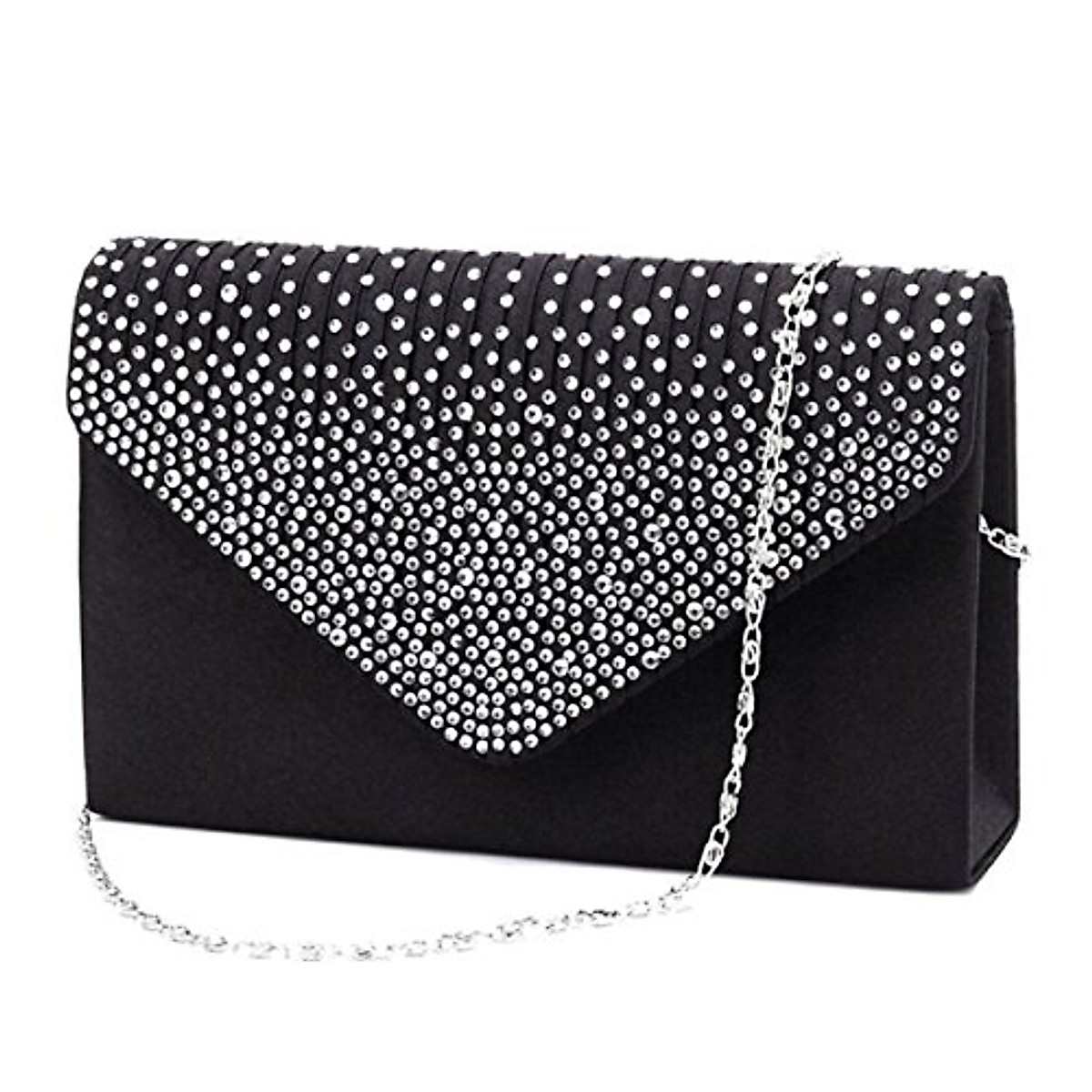 U-Story Women's Rhinestone Satin Frosted Evening Wedding Clutch Bag Handbag Purse (Black)