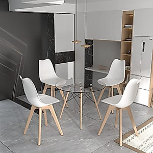 Echoamo 5-Piece Glass Dining Table Set, Compact Mid-Century Modern Round Table & Chair Set, Dining Table Set for 4, Round Dining Table with 4 Chairs for Kitchen, Dining Room, Space-Saving