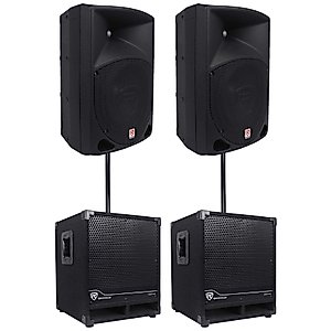 Rockville 2 RPG10 10" Powered 600W DJ PA Speakers+2 Subwoofers+Mounting Poles