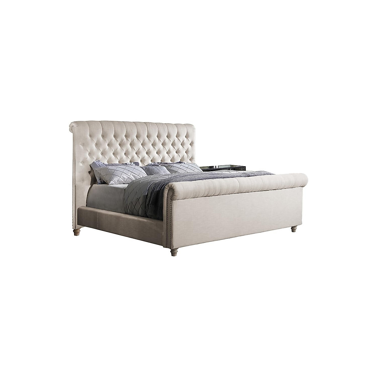 Best Master Furniture Jean-Carrie Upholstered Sleigh Bed Cal. King Beige