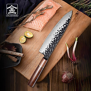 Golden Bird Japanese Gyuto Knife - Upgraded Chef Knife Professional 8 Inch Slicing Knife, 3 Layers 9CR18MOV High Carbon Kitchen Knife Sharp Santoku Knife for Meat Cutting, Vegetable Chopping