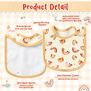 2ooya 7Pcs Cotton Waterproof Baby Bibs Adjustable Hook Loop Closure Baby Bib with Rainbow Pattern Unisex Newborn Baby Food Bib for Drooling Feeding Eating Teething Keepsake Gift for Baby, 6-12 Months