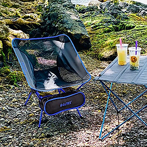 G4Free Camping Chairs, Ultralight Compact Backpacking Folding Chairs Lawn Chairs Heavy Duty 330lbs with Side Pockets Packable for Outdoor Camp Travel Beach Picnic Travel Hiking Navy Blue
