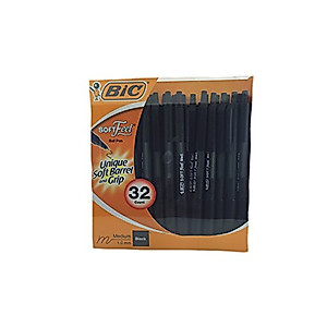 BIC Soft Feel Ball Pen, Black, Medium Point, 32-Count