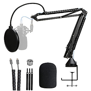 AT2020 Mic Stand with Pop Filter - Professional Microphone Boom Arm Compatible with Audio-Technica AT2020 AT2020USB+ AT2035 by YOUSHARES