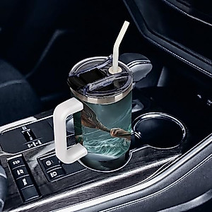 Ocean Goddess Dolphins Greek Myth 40oz Water Bottle Double Wall Insulated Tumbler with Handle Leakproof Travel Mug White-style