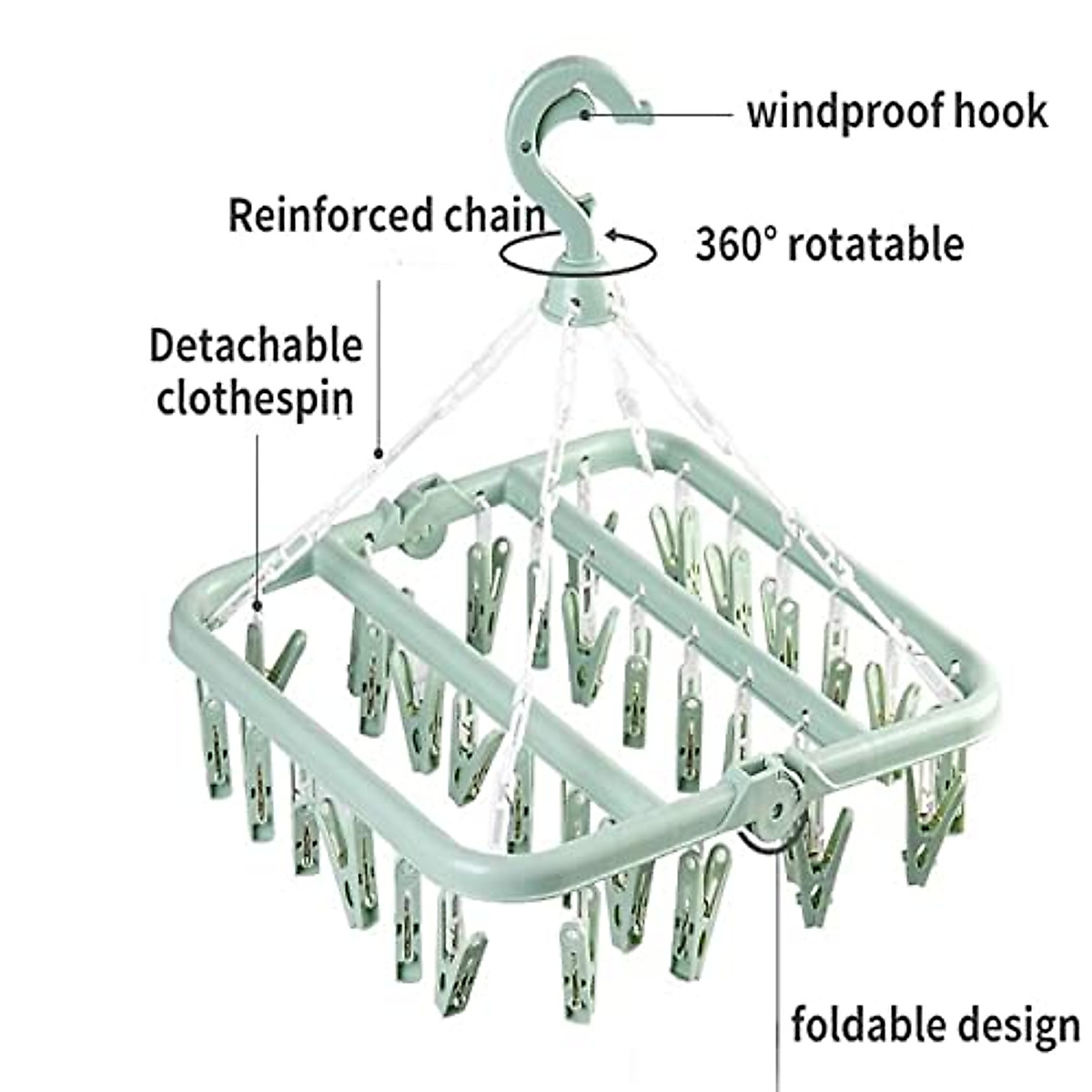 Typutomi Foldable Laundry Hanger with 32 Clips, Plastic Hanging Drying Rack Clip Hanger Drip Drying Hanger for Children Adults Clothes,Towel,Socks,Underwear,Hat,Scarf(Pink)