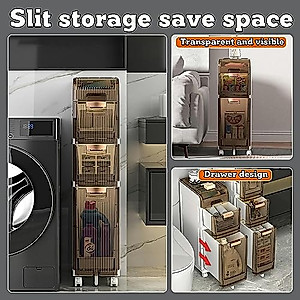 CIADAZ Slim Storage Cart with Wheels, Bathroom Cart Bathroom Storage Organizer, Rolling Cart with Thickened Material for Bathroom, Laundry Room, Kitchen, Narrow Space,25cm,2 Tier