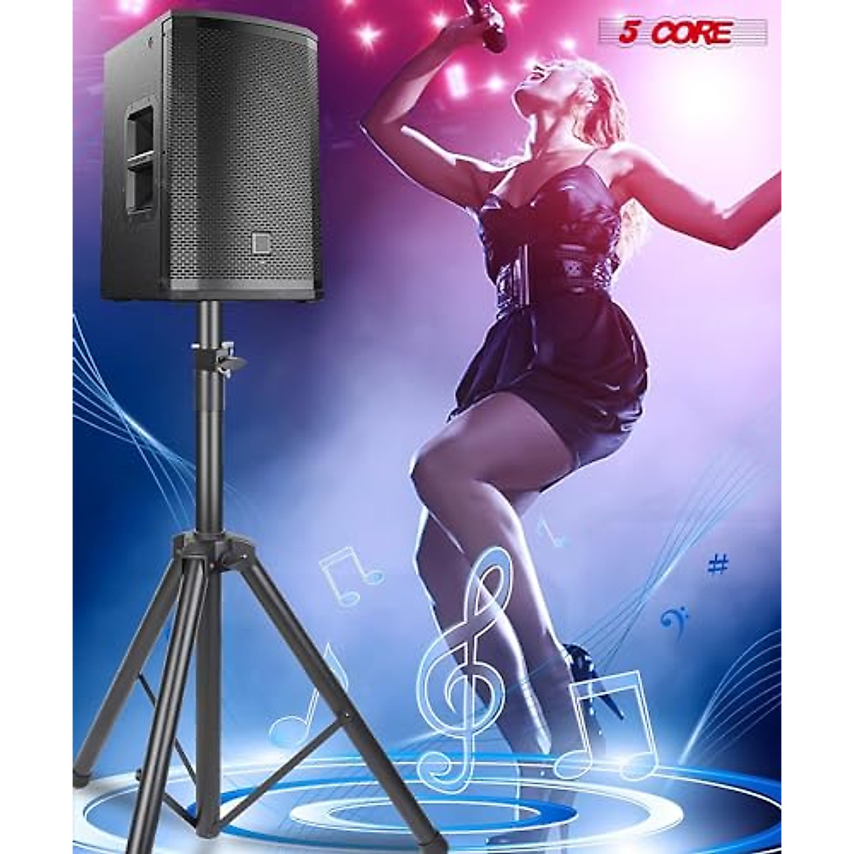 5 Core Speaker Stand Pair Tripod Floor Heavy Duty Adjustable Up to 72 Inch DJ Studio Monitor Stands Pole Mount - SS HD 2PK BLK WOB