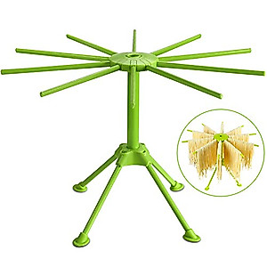 Pasta Drying Rack with 10 Bar Handles, Collapsible Household Noodle Dryer Rack Hanger (10 Bars, Green)