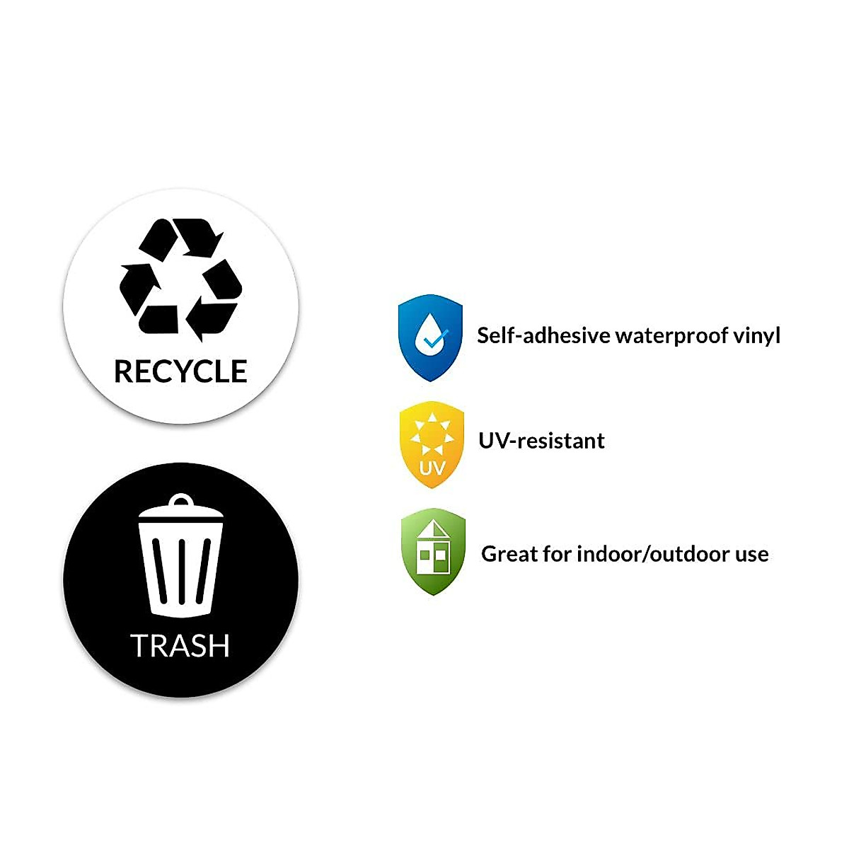 VBAP CORP Recycle Trash Bin Sticker - (Pack of 4) 3" Round Logo Sign Decal Labels Self-Adhesive Vinyl Laminated. Waterproof Indoor and Outdoor (Black/White)…